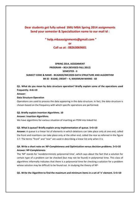 Bca2020 Data Structure And Algorithm Docx Operating Systems Computer Software And Applications