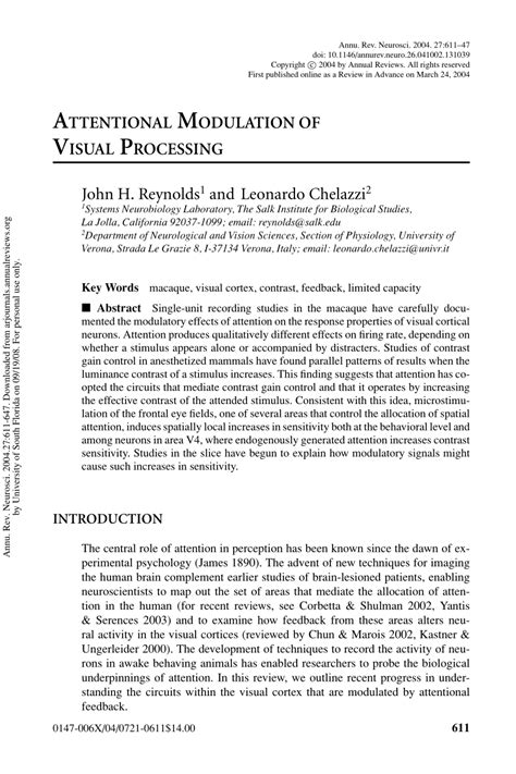Pdf Attentional Modulation Of Visual Processing