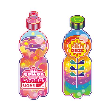 Pixel Cotton Candy Sky And Rainbow Drink Duo By Pixelins