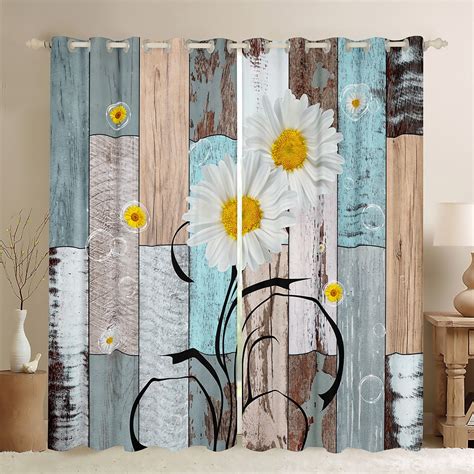 Rustic Farmhouse Curtains Daisy Flower 30 50 Blackout Curtains Floral Morning Dew Curtains