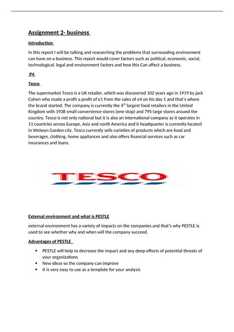 Essay Unit 1 Exploring Business Assignment 2 On Tesco Graded Distinction Unit 1