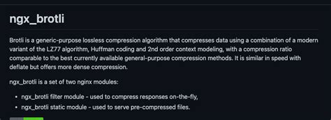 为nginx启用brotli压缩 为nginx启用brotli压缩