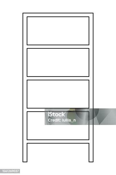 거실이나 캐비닛을 위한 오픈 선반 또는 랙 인테리어 디자인 요소 색칠하기 책을 위한 벡터 칸 가구에 대한 스톡 벡터 아트 및