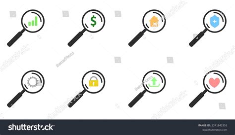 Eight Magnifiers Show Variety Icons Blank Stock Vector Royalty Free