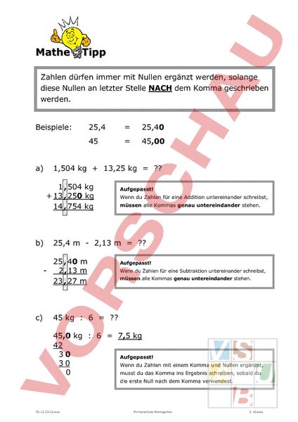 Arbeitsblatt Mathe Tipp Mit Nullen Ergänzen Mathematik Anderes Thema