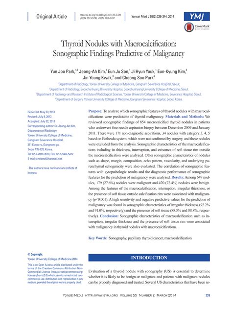 Pdf Thyroid Nodules With Macrocalcification Sonographic Findings Predictive Of Malignancy