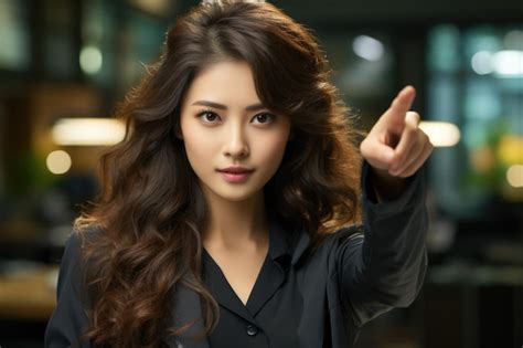 Premium Photo Entrepreneur Woman Assertive And Beautiful Standing Pose Hand Pocket Pointing