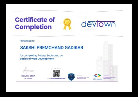 Sakshi Gadikar On Linkedin Devtown Certificateofcompletion