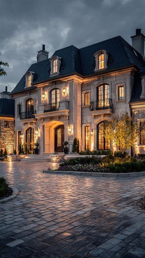 Luxury European Mansion Illuminated At Twilight Stock Illustration