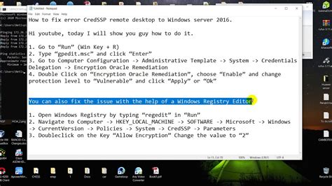 How To Fix The Error Credssp Remote Desktop To Windows Server 2016