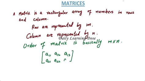 Matrics Definition And Order Of Matrices Matrics Class 10 Matrix