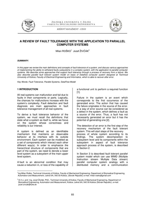 Pdf A Review Of Fault Tolerance With The Application To Parallel