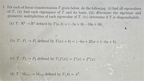 Answered For Each Of Linear Transformation T… Bartleby