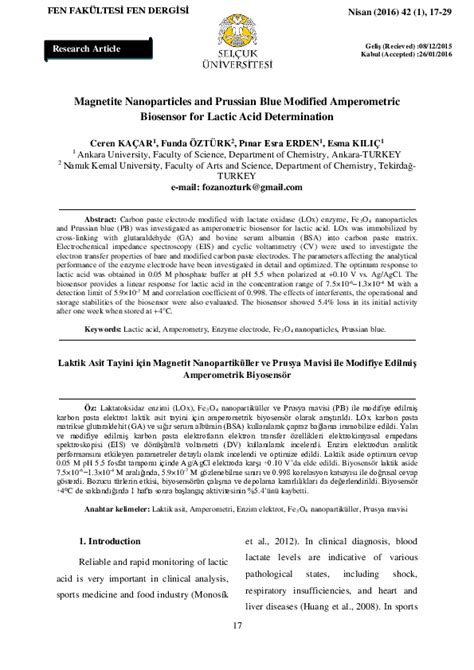 Pdf Magnetite Nanoparticles And Prussian Blue Modified Amperometric Biosensor For Lactic Acid