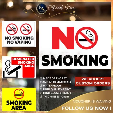 R A Pvc No Smoking Sign Smoking Area Designated Smoking Area