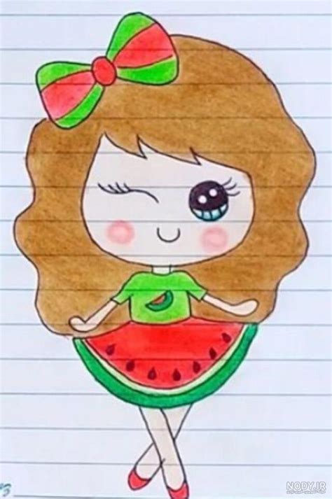 آموزش نقاشی دختر فانتزی زیبا با مداد رنگی عکس نودی