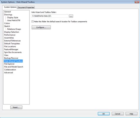 System Options Hole Wizard Toolbox 2011 Solidworks Api Help