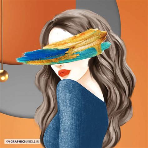 ست سه تابلوی دکوراتیو با طرح پرهای رنگی و دختر جوان بصورت نقاشی شده