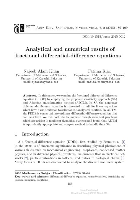 Pdf Analytical And Numerical Results Of Fractional Differential