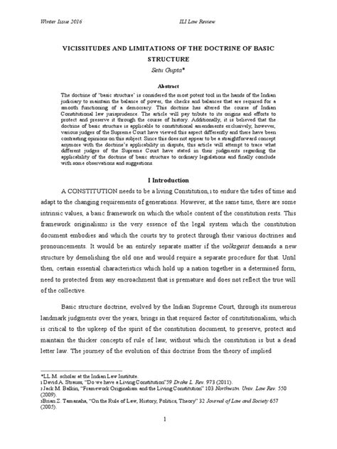 Vicissitudes And Limitations Of The Basic Structure Doctrine Tracing