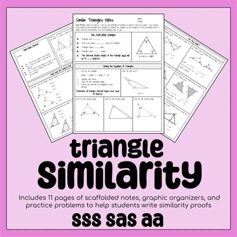 Triangle Similarity Aa Sas Sss Scaffolded Notes And Problems Graphic Organizers Math