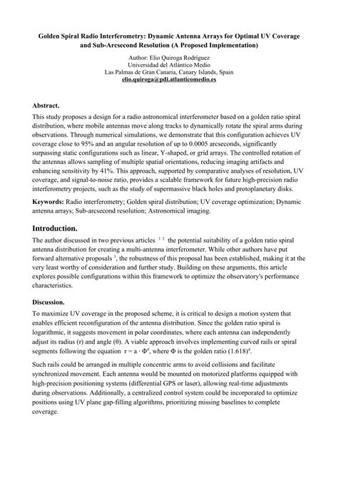 Pdf Golden Spiral Radio Interferometry Dynamic Antenna Arrays For Optimal Uv Coverage And Sub