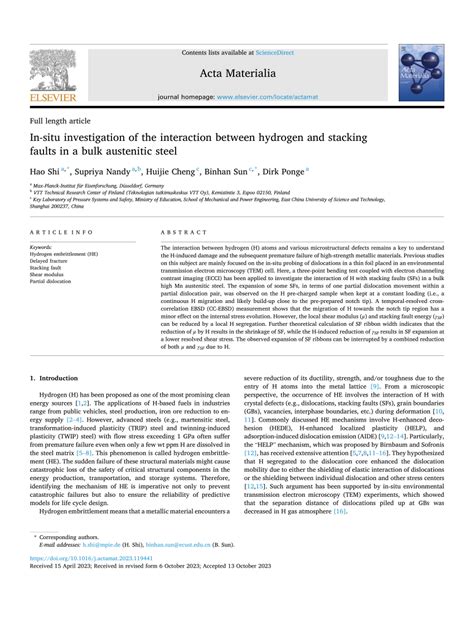 Pdf In Situ Investigation Of The Interaction Between Hydrogen And Stacking Faults In A Bulk