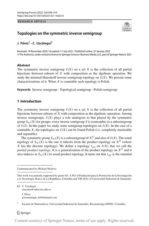 Topologies On The Symmetric Inverse Semigroup Request Pdf