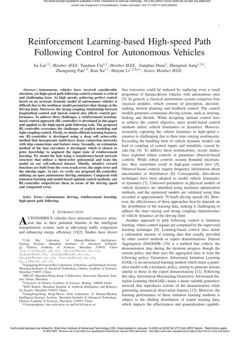 Pdf Reinforcement Learning Based High Speed Path Following Control For Autonomous Vehicles