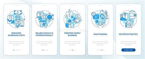 Working From Home Benefits Blue Onboarding Mobile App Screen Stock