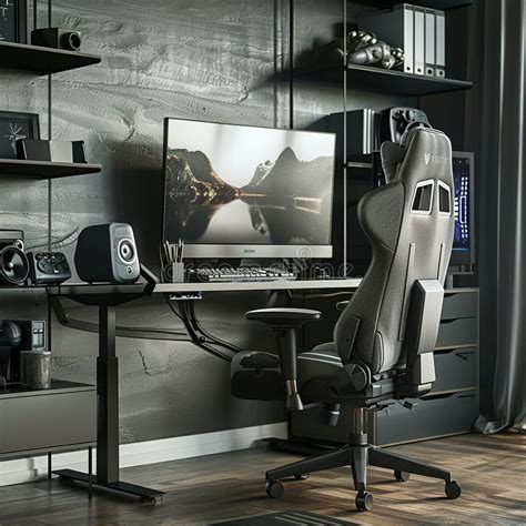 Sleek Gaming Setup With Custom Built Computer And Ergonomic Chair Stock Illustration