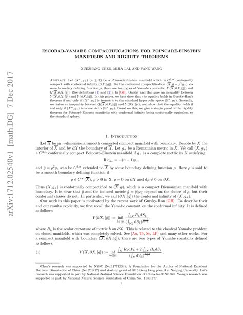 Pdf Escobar Yamabe Compactifications For Poincare Einstein Manifolds