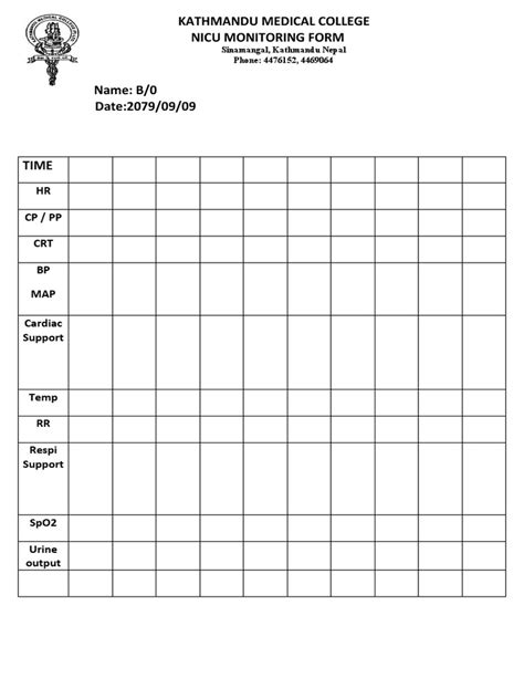 Nicu Monitoring Sheet Pdf