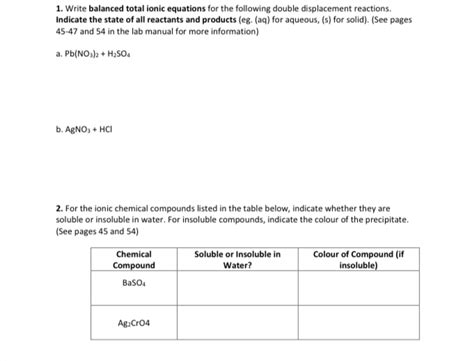 solved 1 write balanced total ionic equations for the