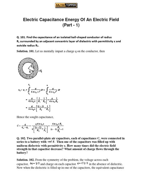 Electric Capacitance Irodov Pdf Capacitor Capacitance