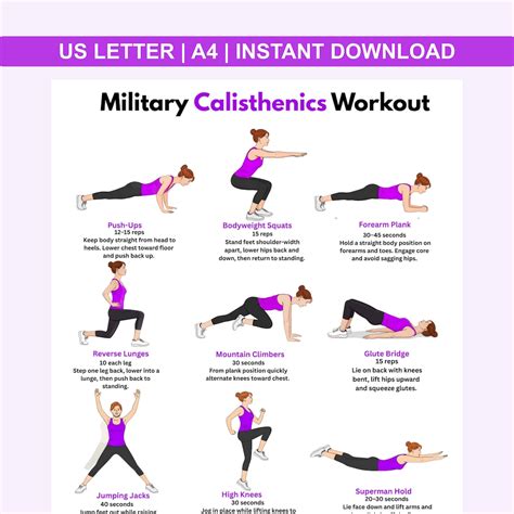 Military Calisthenics Workout Plan Printable Training Chart Full Body