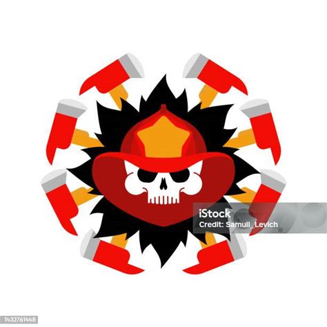 헬멧 표지판에 소방관 두개골 불 도끼와 화염 소방서 기호입니다 소방관 엠블럼 구조에 대한 스톡 벡터 아트 및 기타 이미지 구조 도끼 라벨 Istock