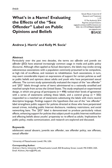 Pdf Whats In A Name Evaluating The Effects Of The Sex Offender Label On Public Opinions