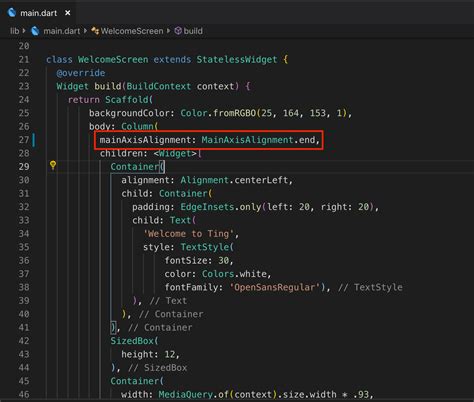 mainaxisalignment column flutter การกำหนดค่า mainaxisalignment บน