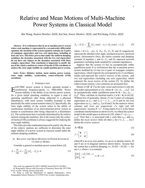 pdf relative and mean motions of multi machine power systems in
