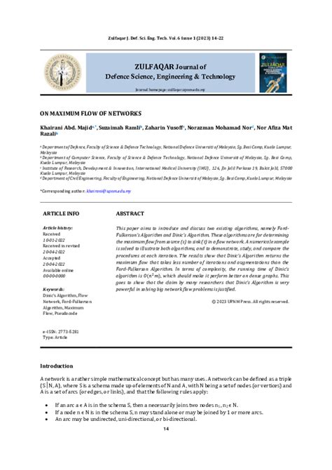 Pdf On Maximum Flow Of Networks
