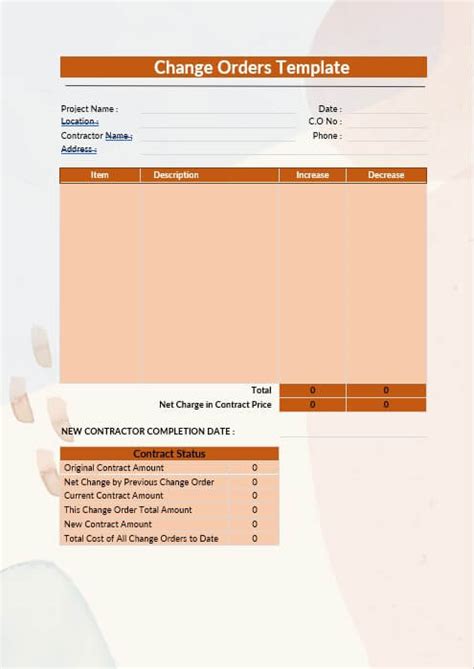 Printable Change Order Template Room Surf Com