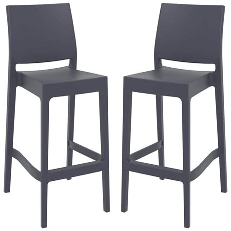 Mesa Dark Grey Polypropylene Bar Stools With Glass Fiber In Pair
