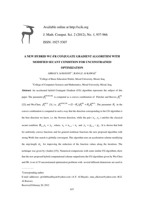 pdf a new hybrid wc fr conjugate gradient algorithm with modified