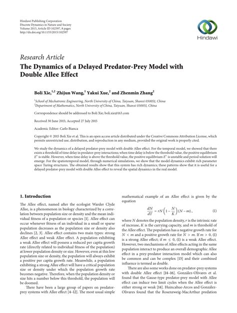 Pdf The Dynamics Of A Delayed Predator Prey Model With Double Allee Effect