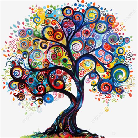 소용돌이 무늬가 있는 생동감 넘치는 나무 나무 삽화 화려한 Png 일러스트 및 이미지 에 대한 무료 다운로드 Pngtree