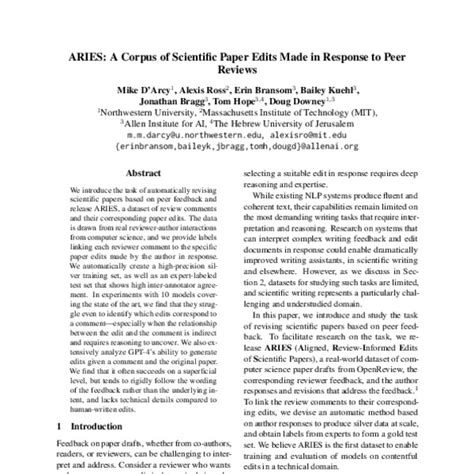 Aries A Corpus Of Scientific Paper Edits Made In Response To Peer
