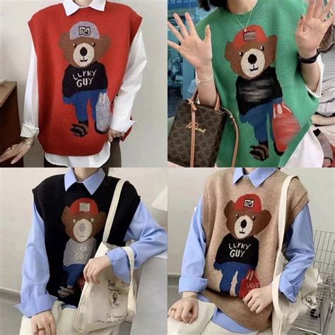 절대그녀 곰돌이조끼 니트조끼 니트나시 간절기조끼 니트베스트 간절기베스트 크롭니트조끼 라운드넥조끼 라운드조끼 스웨터