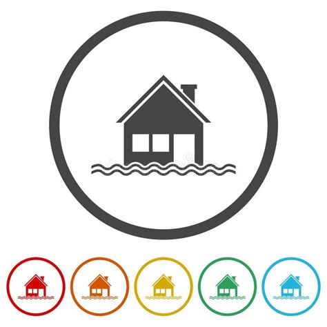 Flooded House Icon Set Icons In Color Circle Buttons Stock Vector Illustration Of Buttons