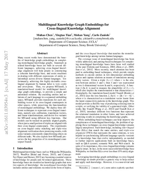 Pdf Multilingual Knowledge Graph Embeddings For Cross Lingual